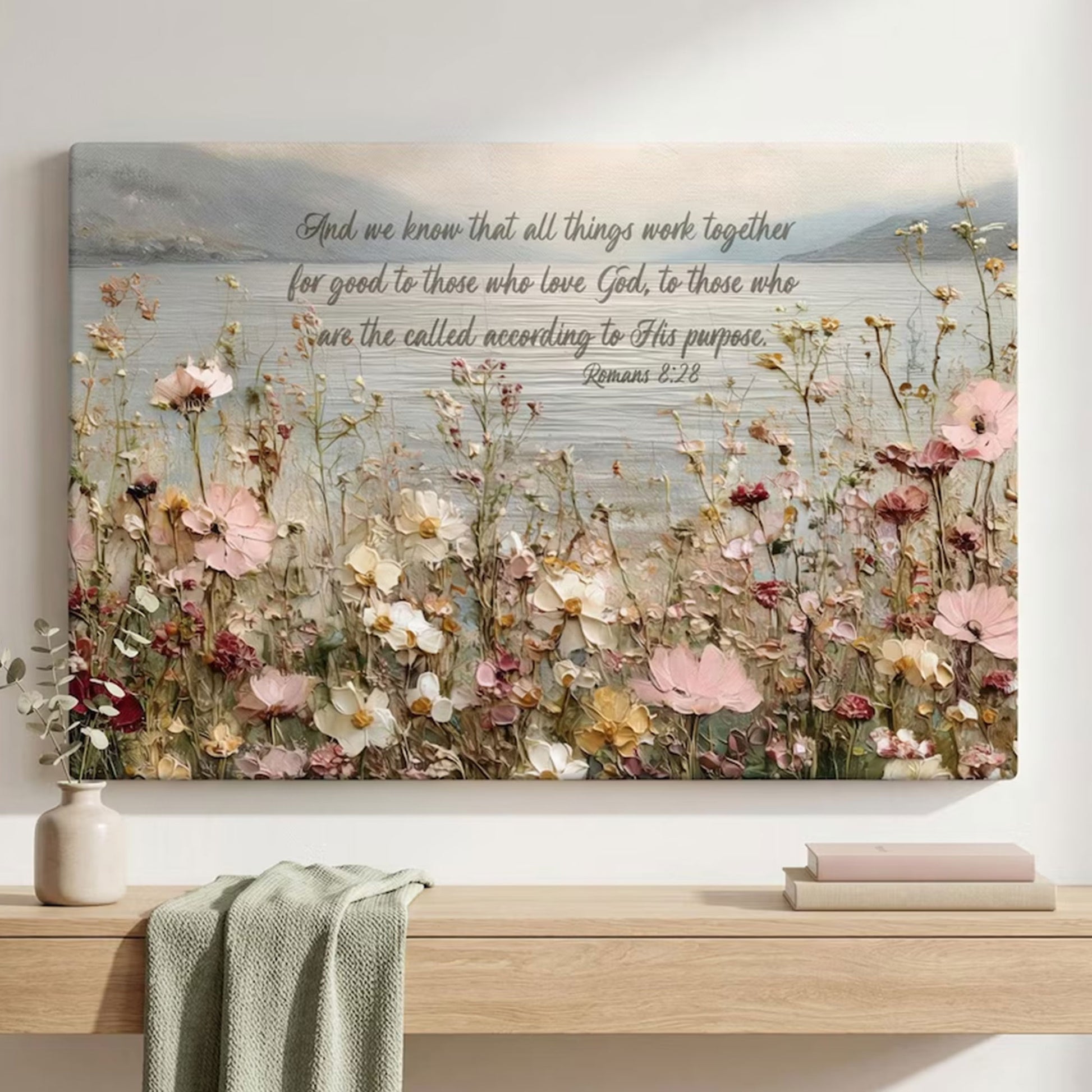 Romans 8:28 All Things Work Together for Good Canvas Print, Vintage Fl ...