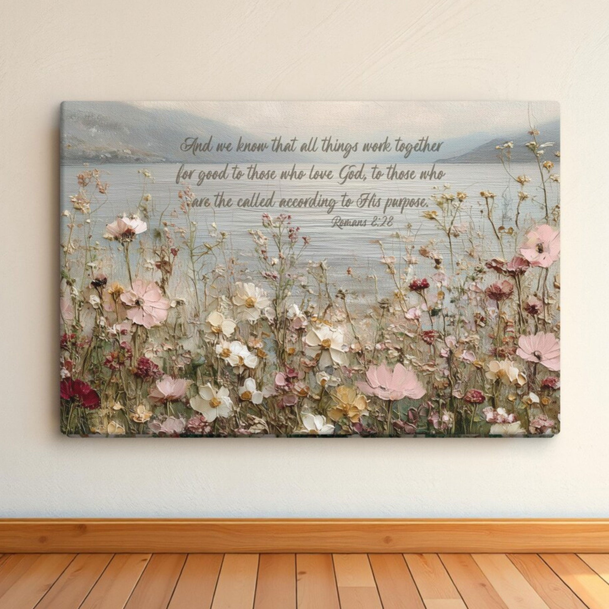 Romans 8:28 All Things Work Together for Good Canvas Print, Vintage Fl ...