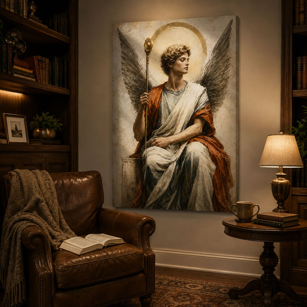 Seated Archangel Canvas Print, Guardian Angel Christian Wall Art, Cath ...